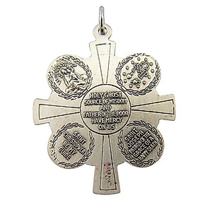 HMHReligiousMfg Sterling Silver 4-Way Medal Pendant with Latin Cross Center, 1 1/4 Inch