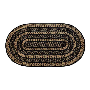 VHC Brands Farmhouse Primitive Jute Black Striped Accent Rug Oval w/Floor Pad 27"x48"