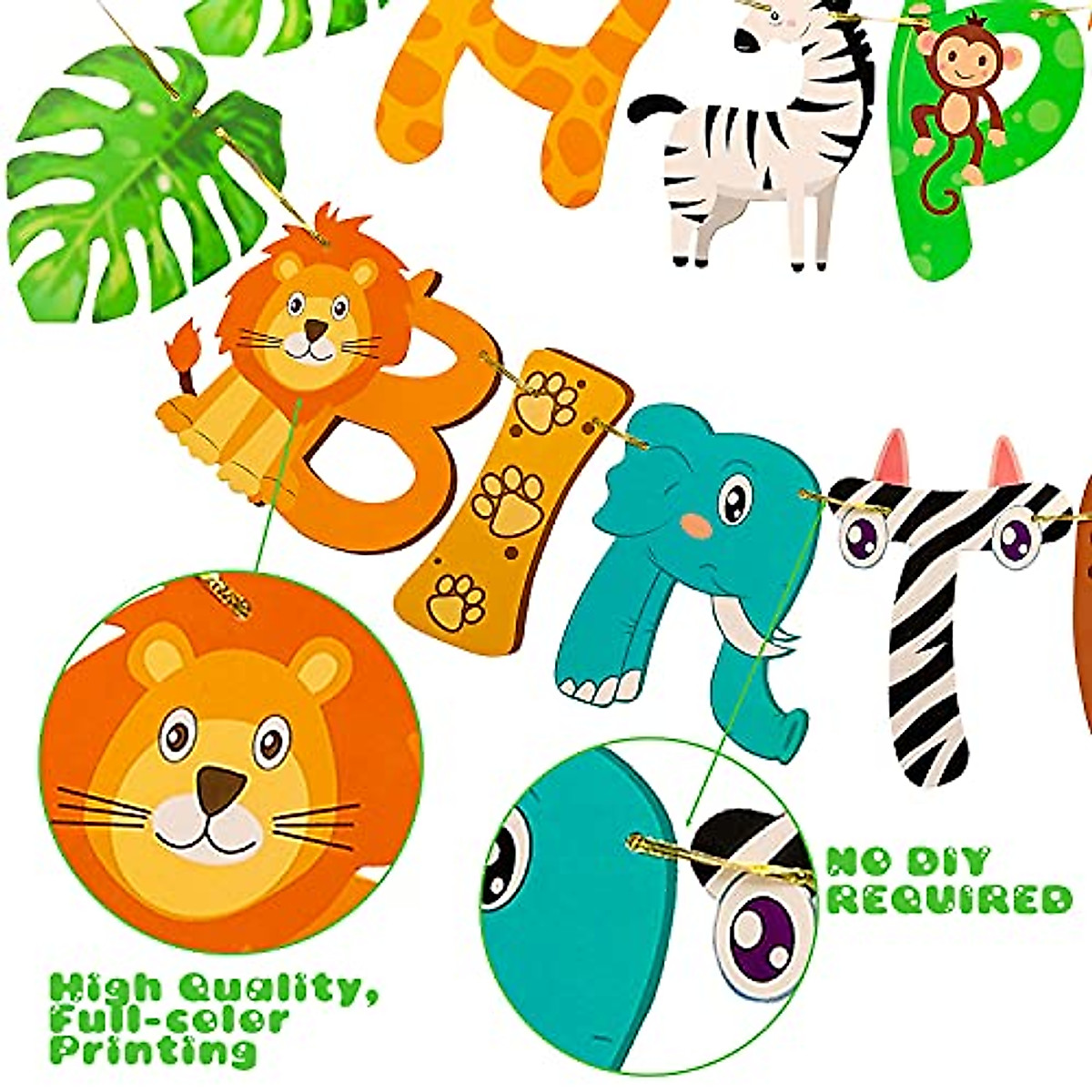 Safari Animal Happy Birthday Banner, Jungle Theme Party Decoration for Safari Zoo Forest Animal Party, Kids Wild One Birthday Baby Shower Supplies
