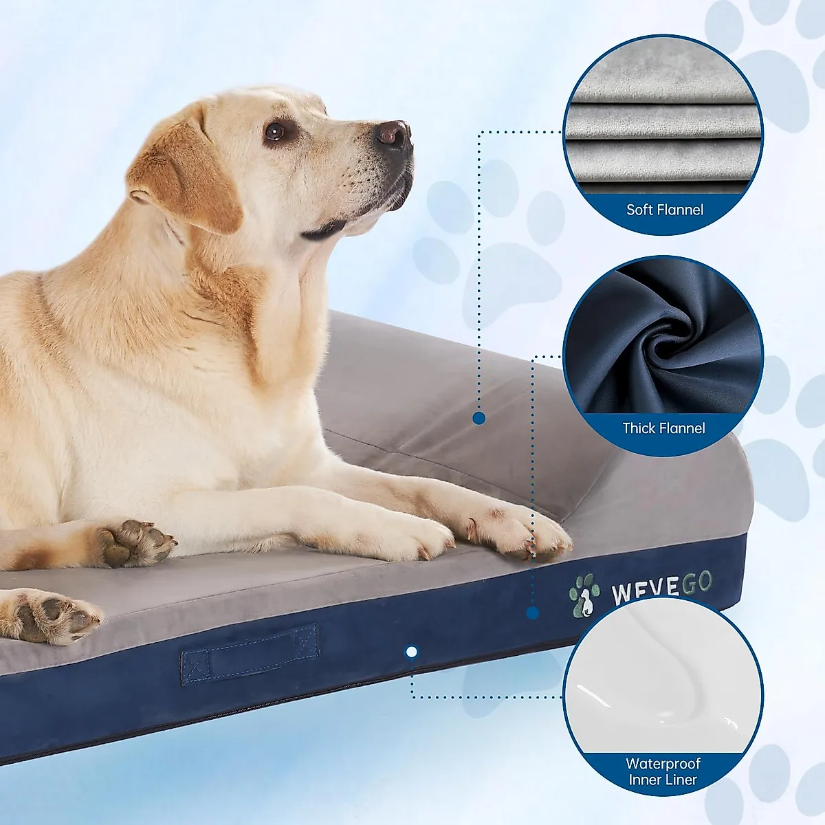 WEVEGO Orthopedic Dog Bed, 7.87-inch Thick Gel Memory Foam Pet Beds with Pillow, Durable Soft Flannel Fabric with Waterproof Liner & Removable Washable Cover Dog Beds for Medium Breed Dogs