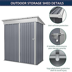 Outdoor Storage Shed, Amopatio Heavy Duty Galvanized Metal Garden Shed Backyard Storage Shed Outside Tool Storage Shed House (5' x 3', Grey)