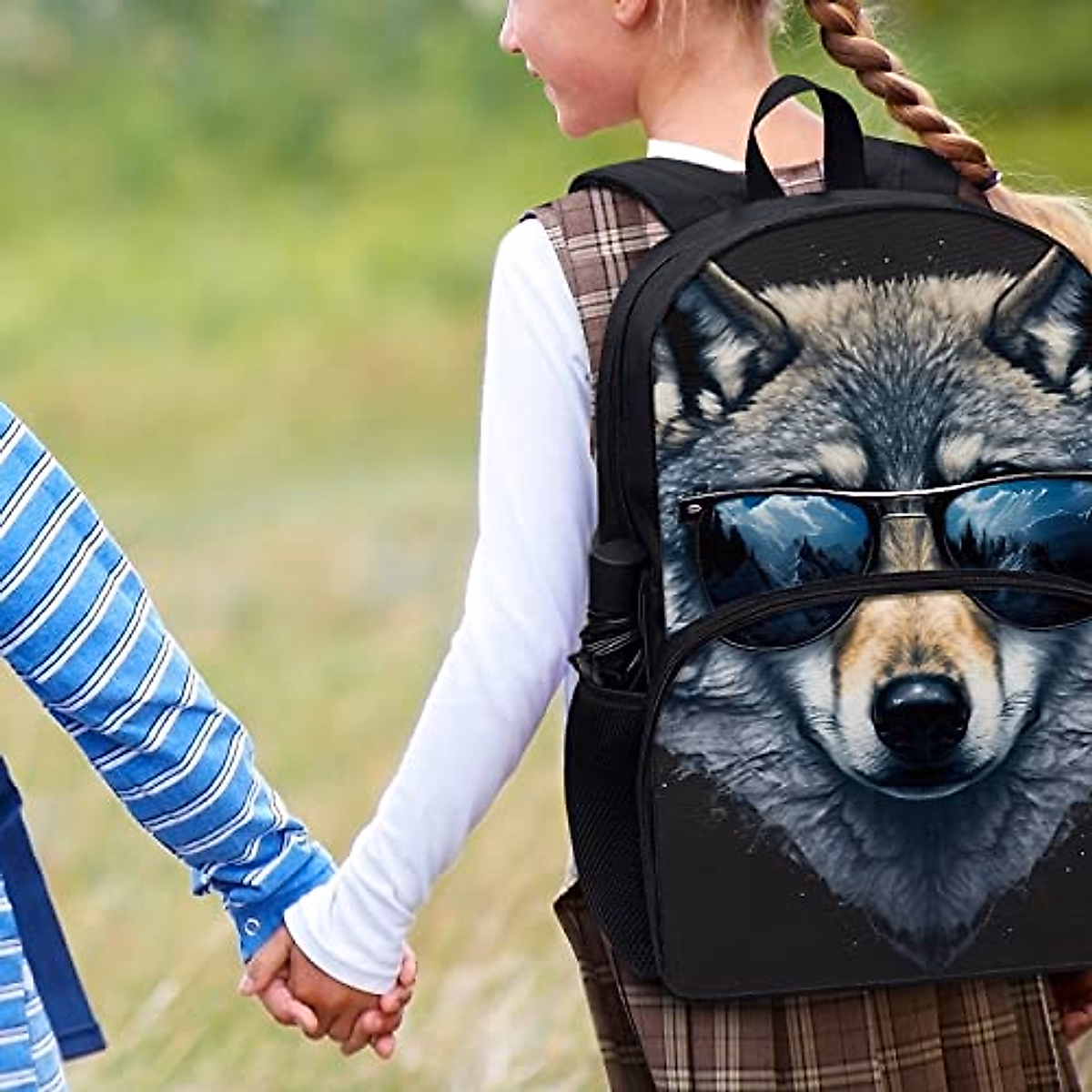 DMOYALA Black School Backpack for Kids Boys Wolf Print School Bag Cool Girl Wolf Backpack with Zipper Lightweight School Bag Casual Daypack Easy Clean Backpack 17Inch Large Bookbag,Wolf Pattern Color4