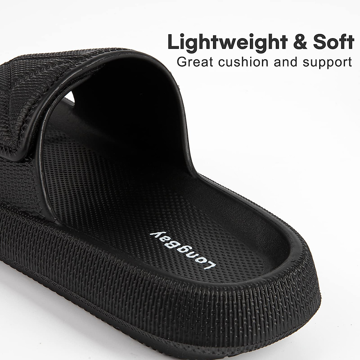 LongBay Comfy Cloud Cushion Slides for Women and Men | Soft Thick Sole EVA Sandals with Adjustable Strap | Non Slip Shower Slippers
