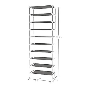plohee Shoe Rack 10-Tier Tall Shoe Storage for Closets & Entryway Non-Woven Fabric Shoe Shelf Tower Easy Assembly (10 Tiers)