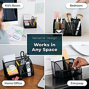 Greenco Mesh Office Supplies Desk Organizer Caddy, 6 Compartments, Black