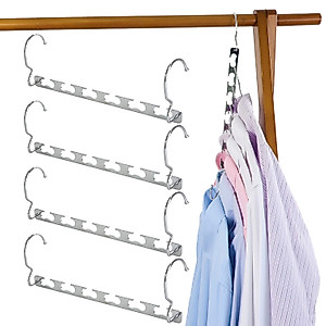 TOPIA HANGER Closet Hangers Space Saving, Heavy Duty Chrome Clothes Hanger Organizer, Multifunctional Hangers for Closet with Wider Wavy Slots and Hooks 4pcs, CT11C