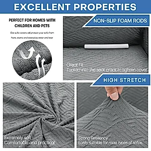 XINEAGE 2025 New 1 Piece Couch Covers for 2 Cushion (55"-69") Stretch Loveseat Sofa Cover Slipcover Jacquard Universal Furniture Protector with Elastic Bottom for Kids,Dog (Loveseat, Light Gray)
