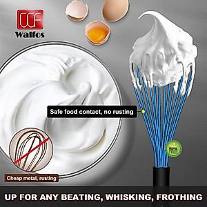 Walfos Whisk, Silicone Whisk Heat Resistant (480°F) Kitchen Whisks Set of 4- Professional Whisks For Cooking Non Scratch, Balloon Egg Wisk Perfect for Frothing, Blending, Beating