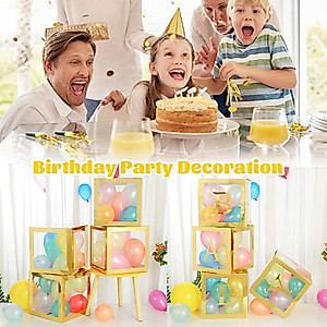 Onteftshop Baby Boxes with Letters for Baby Shower, 4 Clear Baby Block Party Decorations, Transparent Balloon Boxes for Gender Reveal Decorations and Birthday Party (Gold)