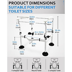 Sangohe Toilet Safety Rails - Toilet Safety Rails for Elderly - Toilet Safety Frame for Elderly, Handicap, or Disabled - Handicap Toilet Seat with Handles - Toilet Bars for Elderly and Disabled, 502D