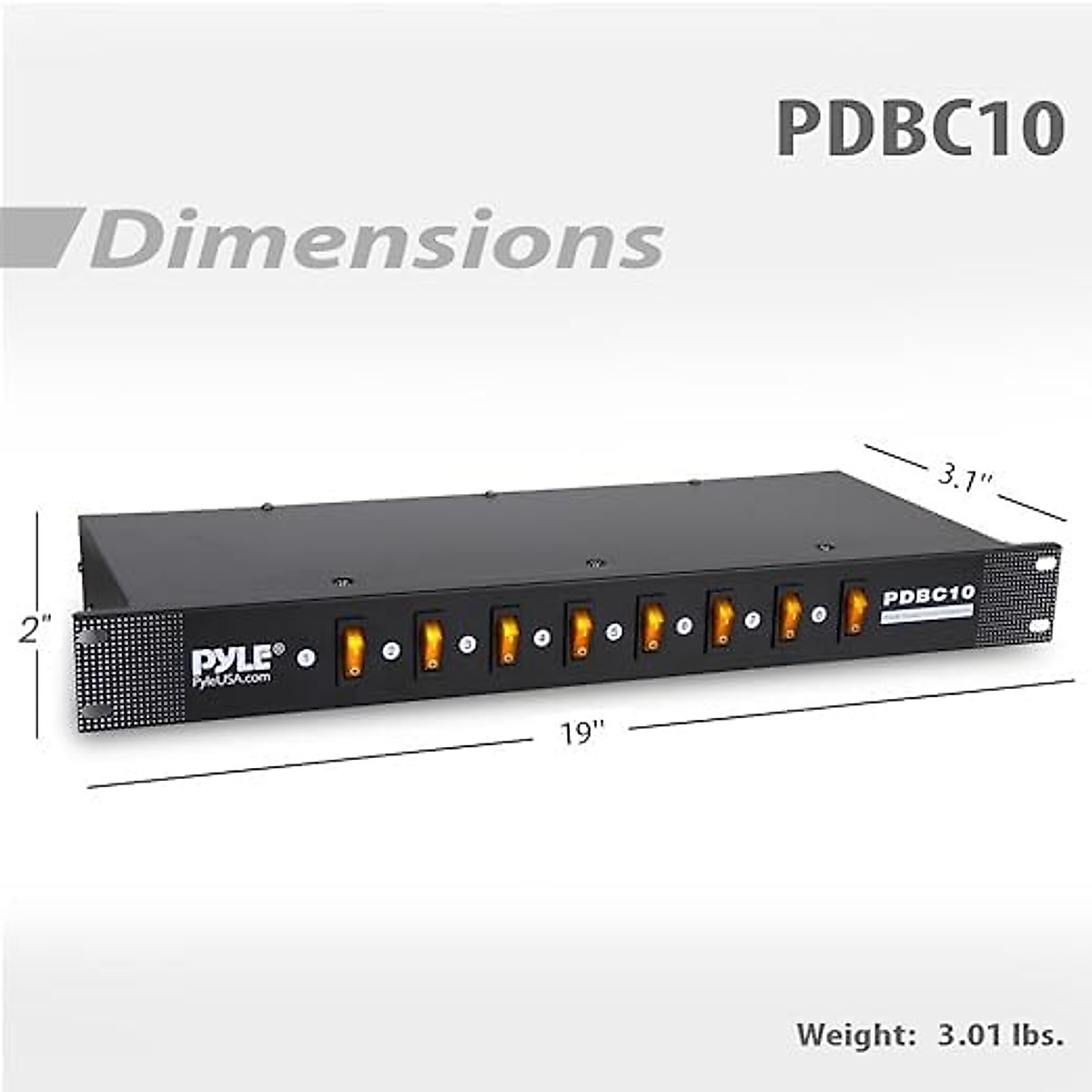 PYLE-PRO 8 Outlet Strips Electric Rack Mount PDU Unit w/ Digital Display and Surge Protection, 1U/15A/120V Aluminum Alloy Power, Covered w/ ON/OFF Switch, Wide Usage & Built-In Circuit Breaker
