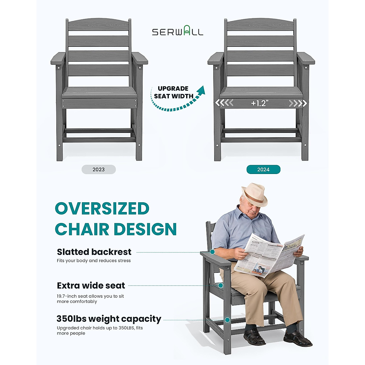 SERWALL Patio Dining Chair Set of 2, Gray