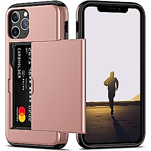 Nvollnoe for iPhone 11 Pro Case with Card Holder Heavy Duty Protective Dual Layer Shockproof Hidden Card Slot Slim Wallet Case for iPhone 11 Pro for Men&Women(Rose Gold)