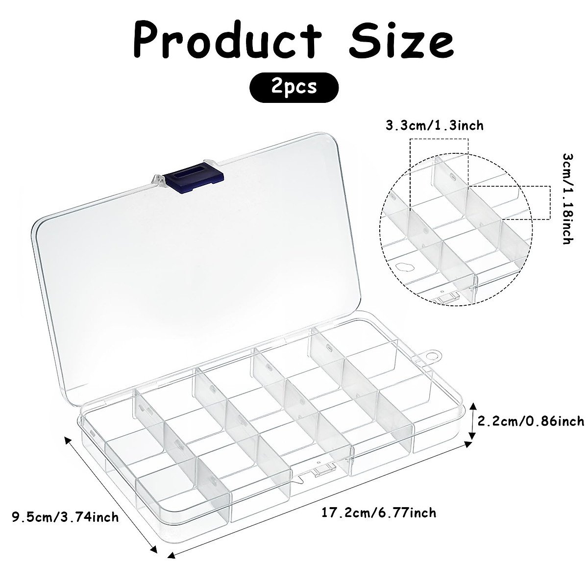 Thinp 2 Pack 15 Grids Bead Organizers and Storage Bead Containers Bead Organizer Box Plastic Jewelry Organizer Box Clear Organizer Box with Removable Dividers for Beads Earring Crafts