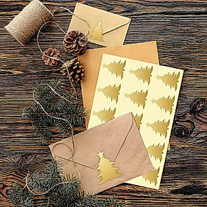 90 Pcs Christmas Envelope Seal Stickers, Gold Christmas Tree Envelope Seals Decorative for Christmas Party Gift Bag Drinkings Baking Wedding Invitations Greeting Cards Envelope Party Favors Craft