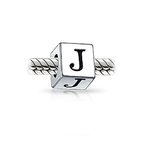 Block Letter J Alphabet Initial Charm Bead For Women For Teen .925 Sterling Silver For European Bracelet