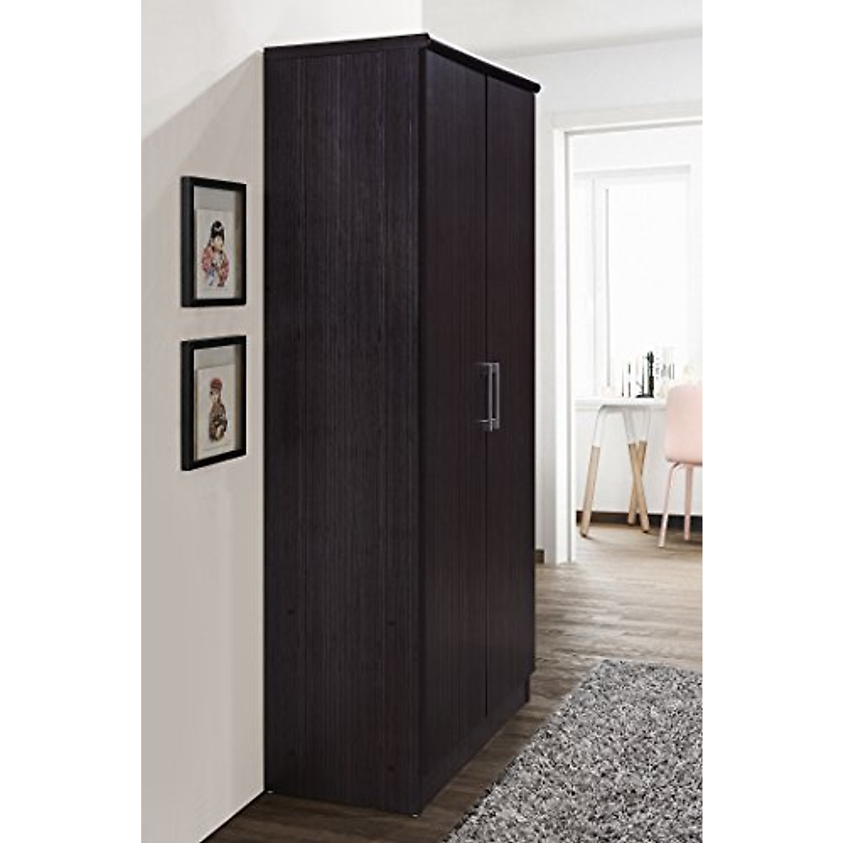 HODEDAH IMPORT Furniture 2 Door Wardrobe with Adjustable/Removable Shelves & Hanging Rod, Chocolate