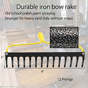 Garden Rake Metal, 12 Prongs 14" Wide Bow Rakes for Lawns Heavy Duty, Adjustable Rock Thatch Yard Rake for Leaves Gardening Loosening Soil Long Handle 32-60"