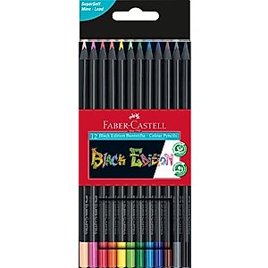 Faber-Castell Black Edition Colored Pencils - 12 Neon and Pastel Colors, Black Wood and Soft Core Lead, Premium Art Colored Pencils for Adult Coloring, Kids, Hobby Artists and Beginners
