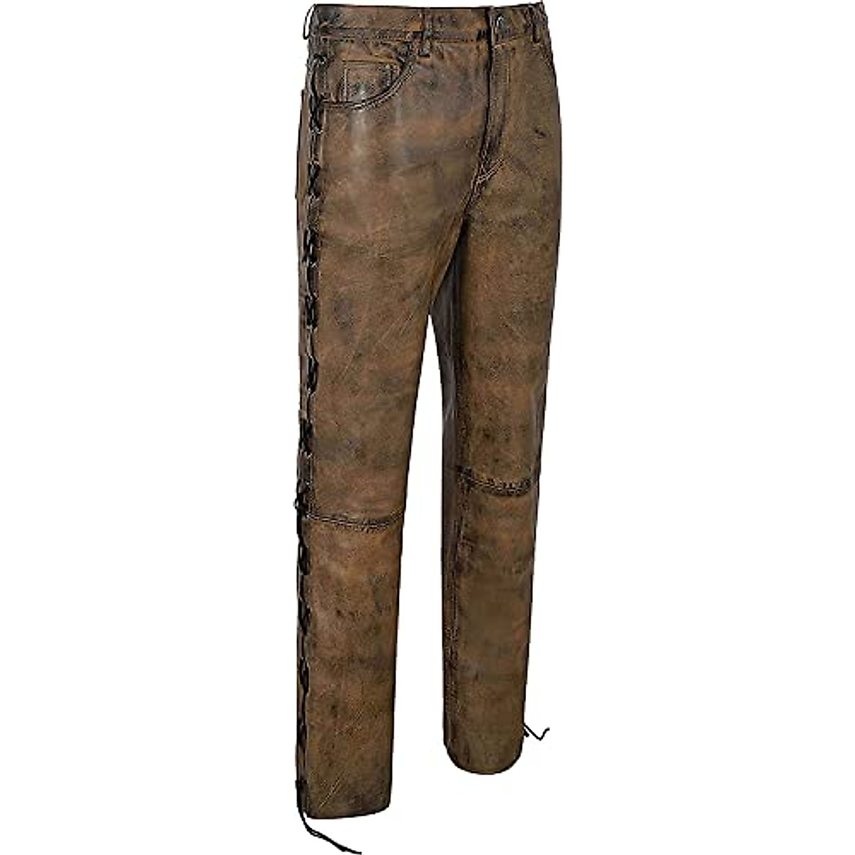 Cowboy Western Traditional Native American Leather Pants for Men Casual Classic Breeches Fashion Pant (Dirty Brown, 36'' Waist for 34'' 35'')