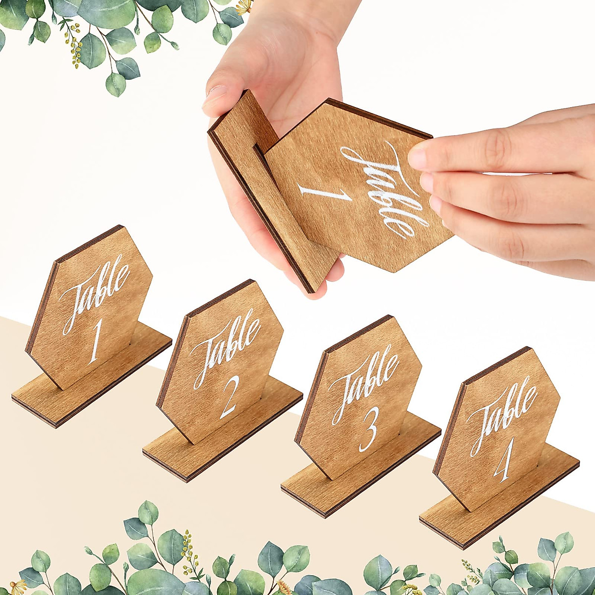 20 Pieces Wooden Table Numbers 1-20 Wedding Table Numbers Hexagon Shape Rustic Wooden Numbers with Holder Base for Wedding Event Party Decoration