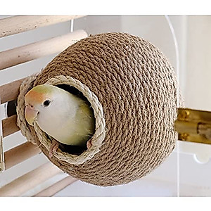 Kelendle Natural Coconut Husk Bird Nest Coco Shell Bird House Bird Coconut Hideaway Parrot Coco Hut Nest Parakeet Coconut Nest for Bird Cage Decoration (Nest)