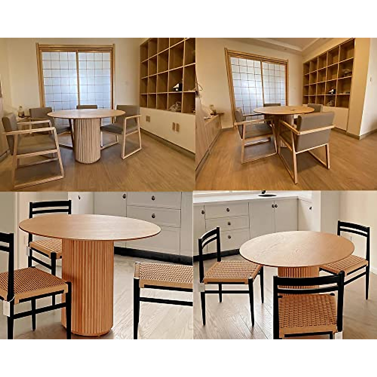 LAKIQ Modern Round Dining Table 35.5’’ Wide Pedestal Dining Room Table Contemporary Wooden Kitchen Dining Table for Small Space Small Apartment(Brown)