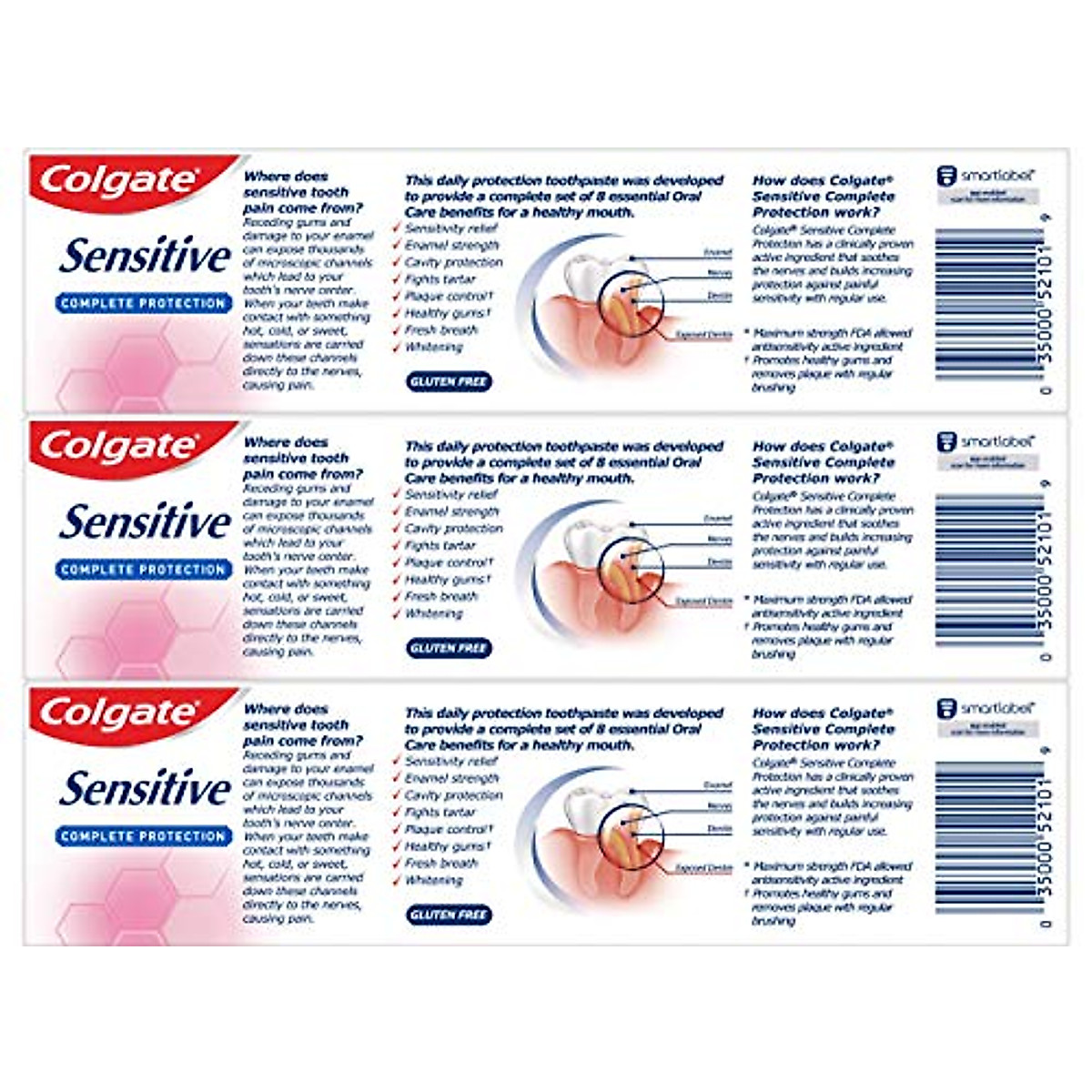 Colgate Sensitive Toothpaste, Complete Protection, Mint - 6 Ounce (Pack of 3)