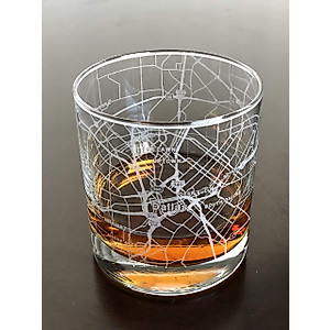 Rocks Whiskey Old Fashioned 11oz Glass Urban City Map Dallas Texas