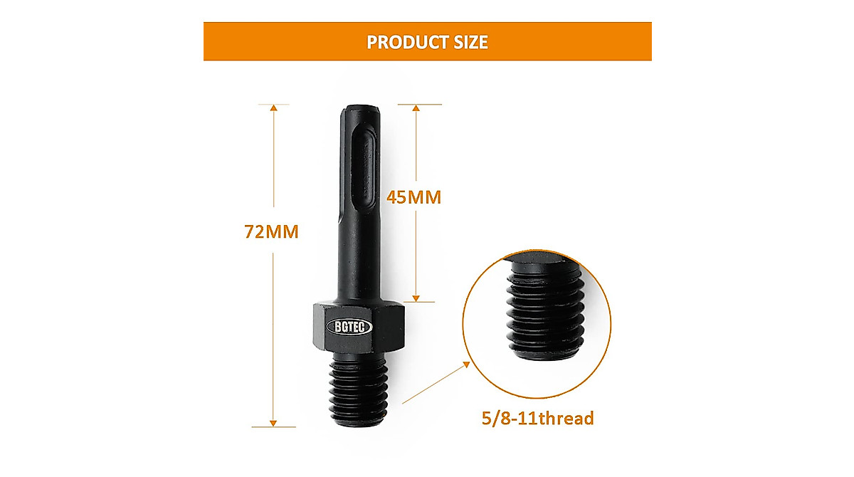 BGTEC Core Drill Adapter: 5/8"-11 to SDS Plus