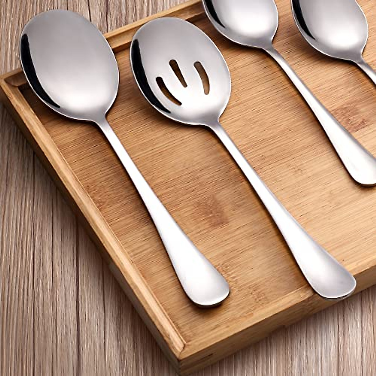6 Pieces Serving Spoons Set, 8.7 Inch Serving Spoon, Includes 3 Serving Spoons and 3 Slotted Spoons, Stainless Steel Buffet Banquet Spoons, Large Spoons Utensils Cutlery Set for Home, Kitchen