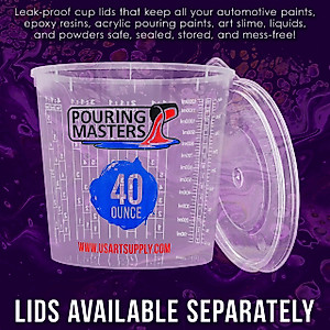 Pouring Masters 40 Ounce (1200ml) Graduated Plastic Mixing Cups (Box of 24) - Use for Paint, Resin, Epoxy, Art, Kitchen, Cooking, Baking - Measurements in OZ. and ML., 4 Different Measuring Ratios 1:1