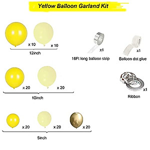 OUOshield 124pcs Yellow Balloons Garland Arch Kit Lemon Daisy Honeybee Theme Light and Gold for Birthday Parties, Wedding, Baby Shower Party, Anniversary Party Decoration