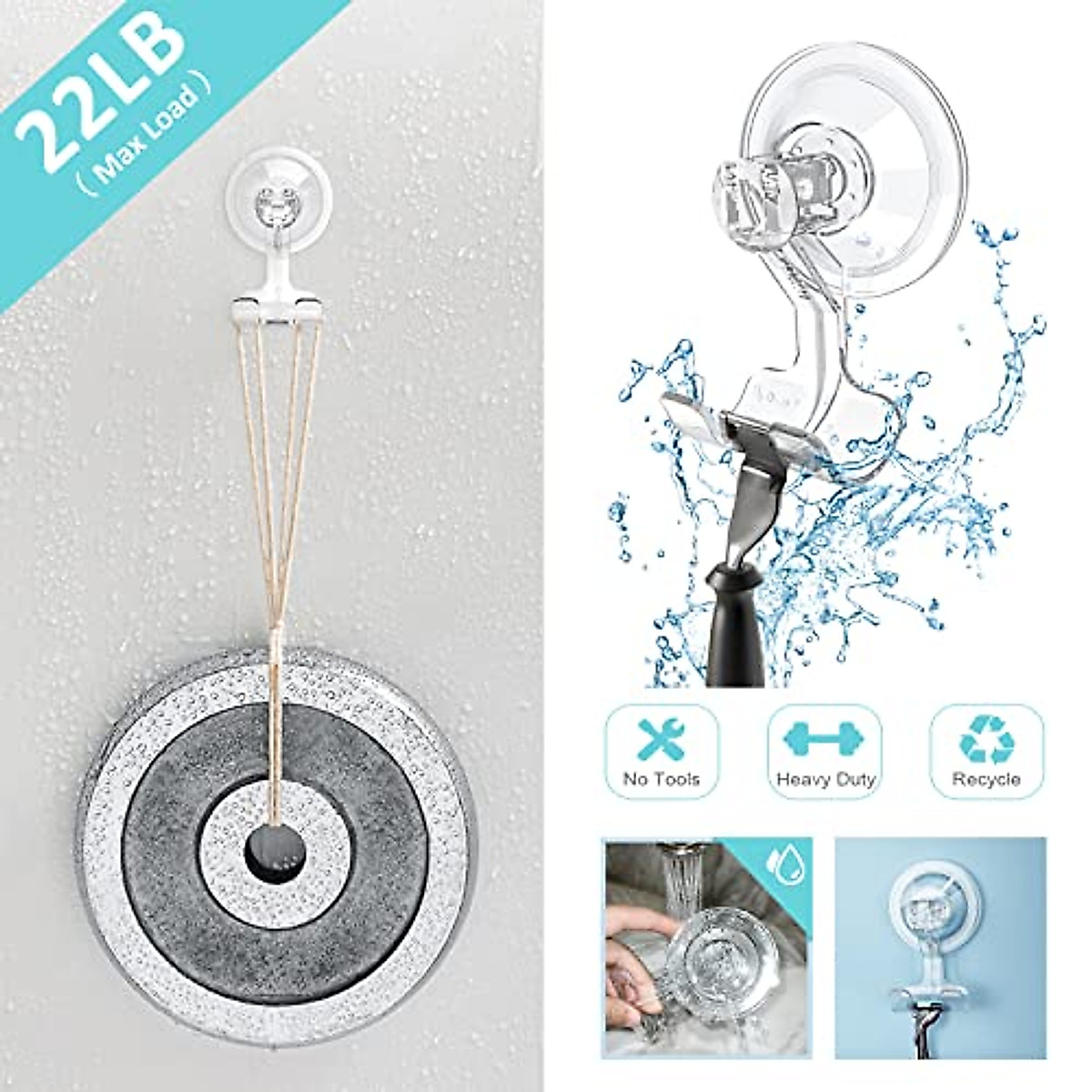 VIS'V Suction Razor Hooks, Clear Removable Suction Cup Razor Holder Shower Wall Heavy Duty Suction Shaver Holder Bathroom Kitchen Suction Hooks for Razor Towel Loofah Utensils Plug Wreath - 2 Pcs