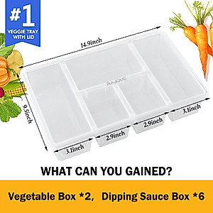 2 Pack Divided Serving Veggie Tray With Lid, 5 Compartment Snackle Box Container, Fruit Storage Containers for Fridge, Containers Stackable Produce Saver Snackle Box for Fruit,Vegetable,Salad,Meal