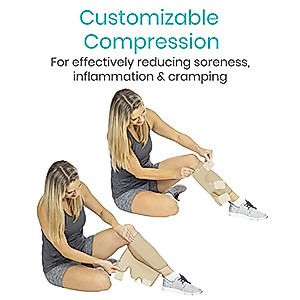 Vive Calf Brace - Adjustable Shin Splint Support - Lower Leg Compression Wrap Increases Circulation, Reduces Muscle Swelling - Calf Sleeve for Men and Women - Pain Relief (Beige)