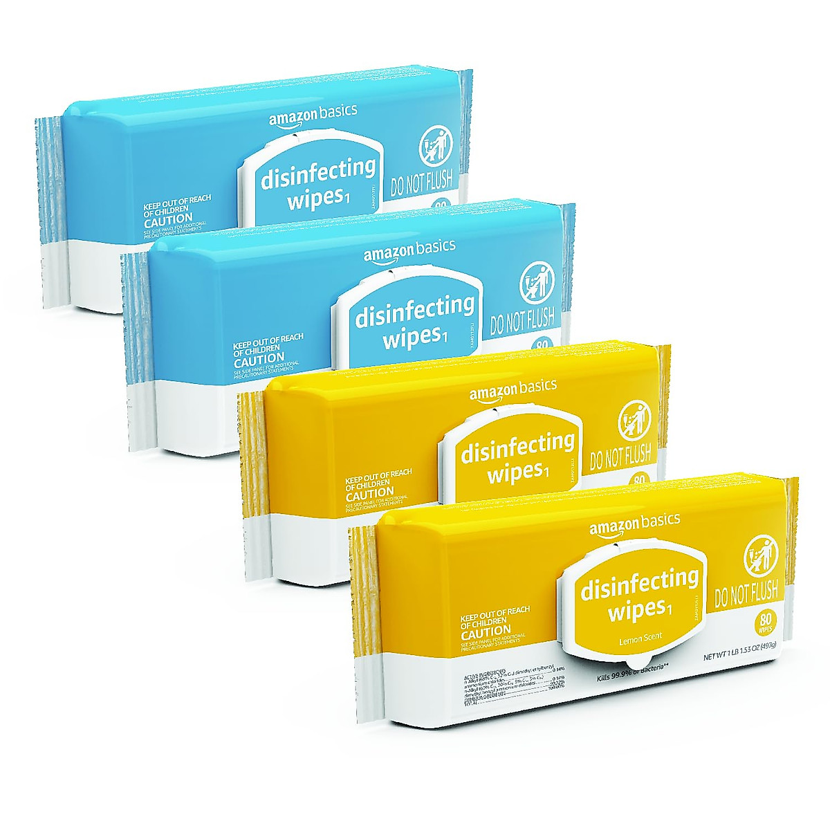 Amazon Brand - Solimo Disinfecting Wipes, Lemon & Fresh Air Scent, Sanitizes/Cleans/Disinfects/Deodorizes, 80 Count (Pack of 4)