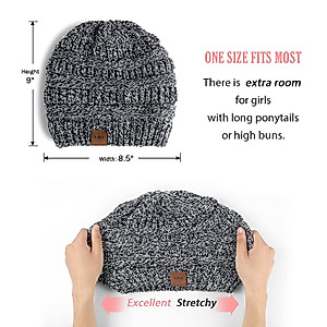 Womens Satin Lined Winter Cable Knit Beanie for Men Silk Lining Thick Chunky Cap Soft Slouchy Warm Hat (Mix Black)