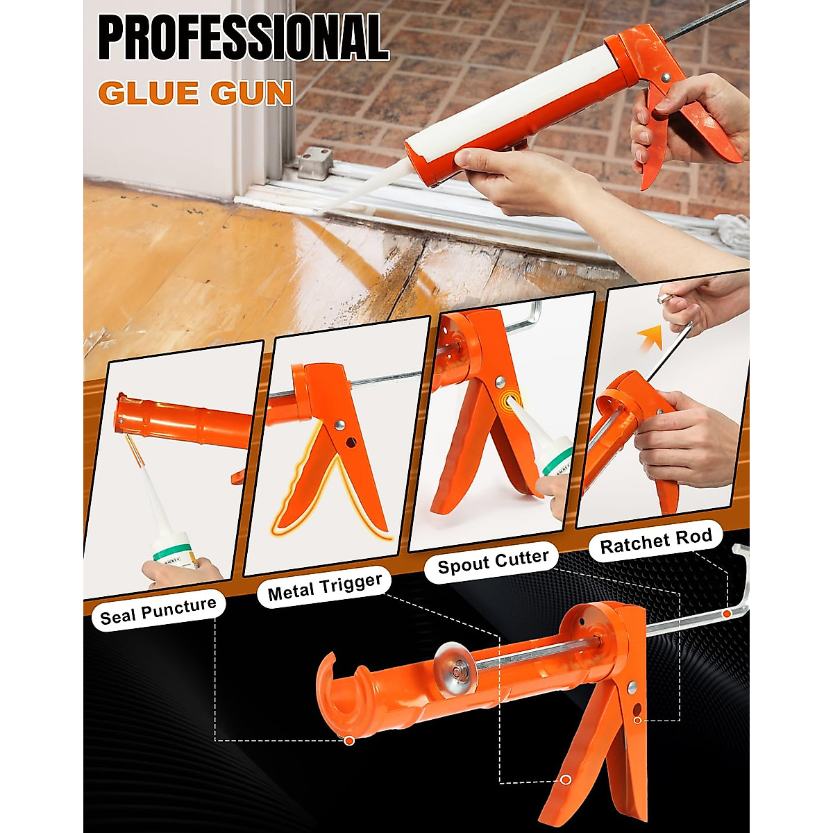 Holothurian Caulking Gun, Caulk Gun No Drip,Sealant Finishing Tool Grout Scraper for Kitchen Bathroom Window Sink Joint, 1/10 Gallon Cartridge, 10:1 Thrust Ratio