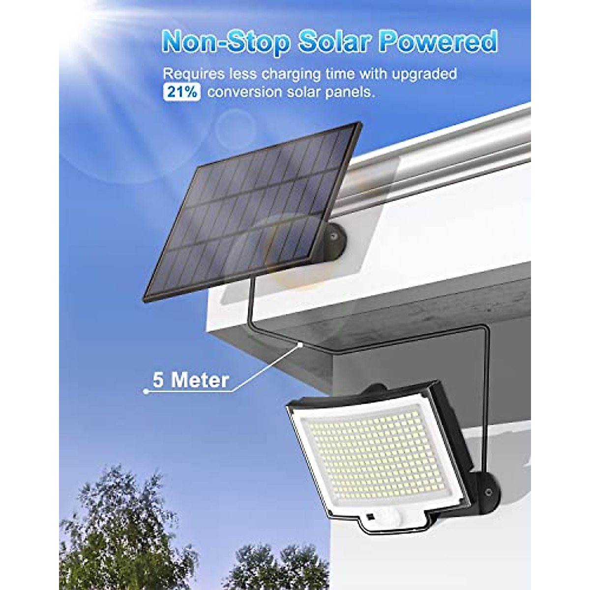 Solar Outdoor Lights Motion Sensor [3 Modes/228LED] Solar Flood Lights Dusk to Dawn, IP65 Waterproof Led Solar Security Lights with Remote for Garage, Patio, Outside, Yard, Garden (5M Cable, 2Pack)