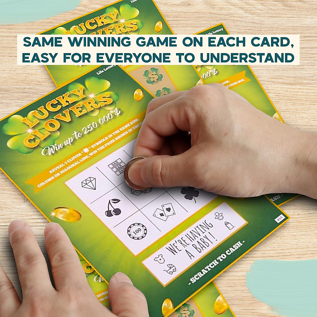 VNS Creations 5 Pregnancy Announcement Scratch Off Cards - Fun Ways to Announce Pregnancy - Baby Reveal Ideas for Grandparents - Fake Lottery Pregnancy Reveal to Husband, Wife, Kids, Family