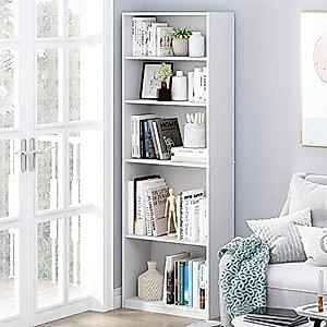 FURINNO JAYA Simply Home 5-Shelf Bookcase, 5-Tier, White