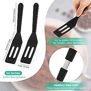 Mini Brownie Serving Spatula Flexible Nonstick Silicone Serve Turner Heat-Resistant Cookie Spatula Slotted Spatula for Flip Egg in Small Frying Pan Cookie Batter Lemon Square (Black, 2)