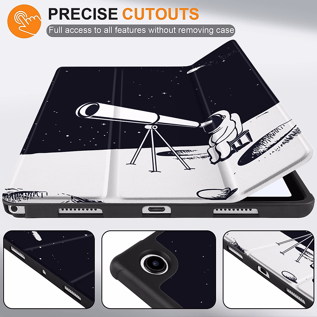 DONGKE Case for Samsung Galaxy Tab A8 10.5 Inch 2022 (SM-X200/X205/X207), Trifold Stand Cover with Auto Wake/Sleep + Soft TPU Protective Stand Back Cover for Galaxy Tab A8 10.5", Spaceman