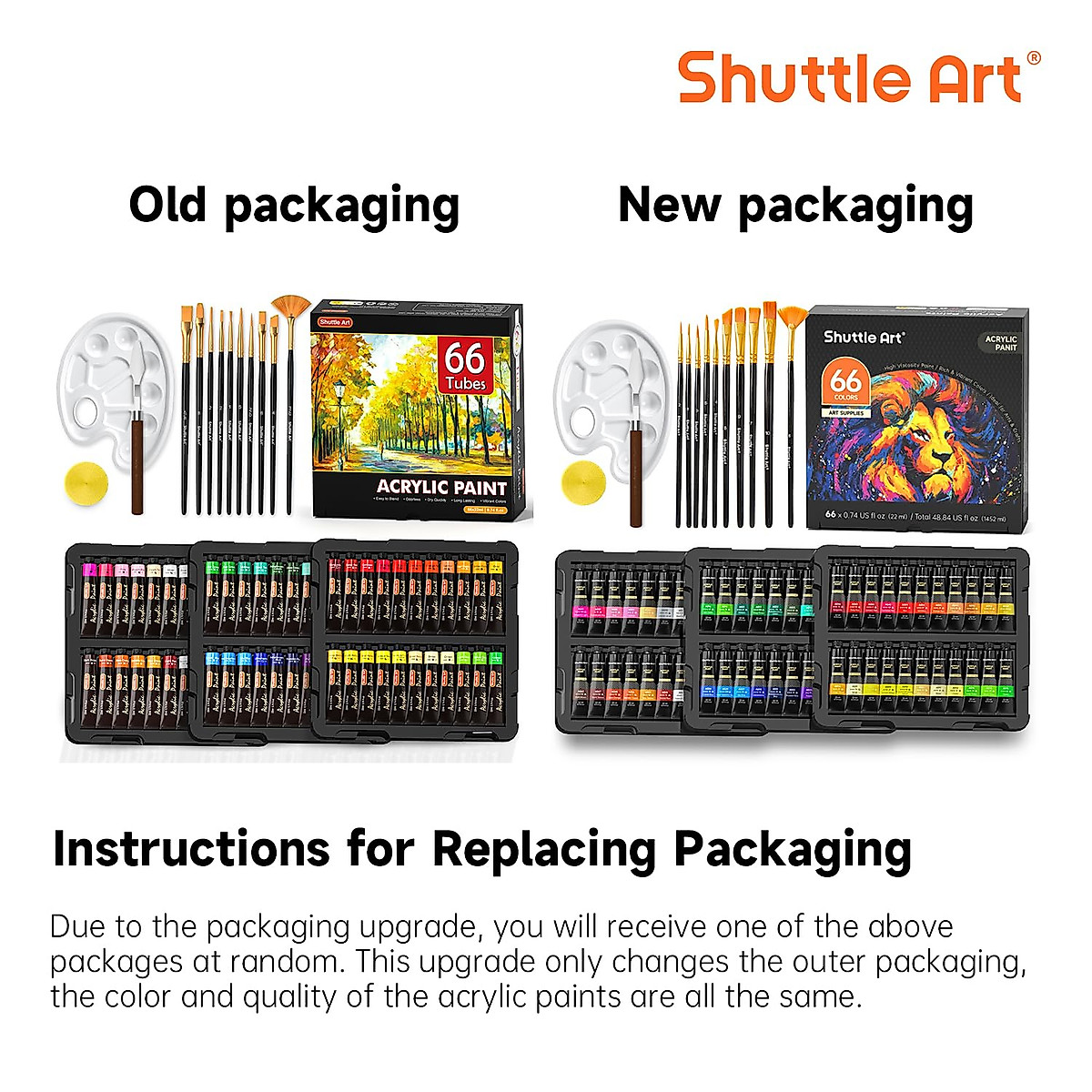 82 Pack Acrylic Paint Set, Shuttle Art 66 Colors Acrylic Paint with 10 Brushes, 22ml/0.74oz Tubes, Vibrant Colors, Artist Painting Supplies for Kids, Adults Painting & Crafting on Canvas, Wood Ceramic