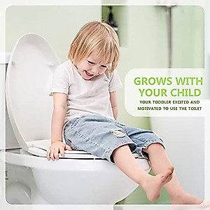 WSSROGY Elongated Toilet Seat with Built in Potty Training Seat, Magnetic Kids Seat and Cover, Slow Close, Fits both Adult and Child, Plastic, White