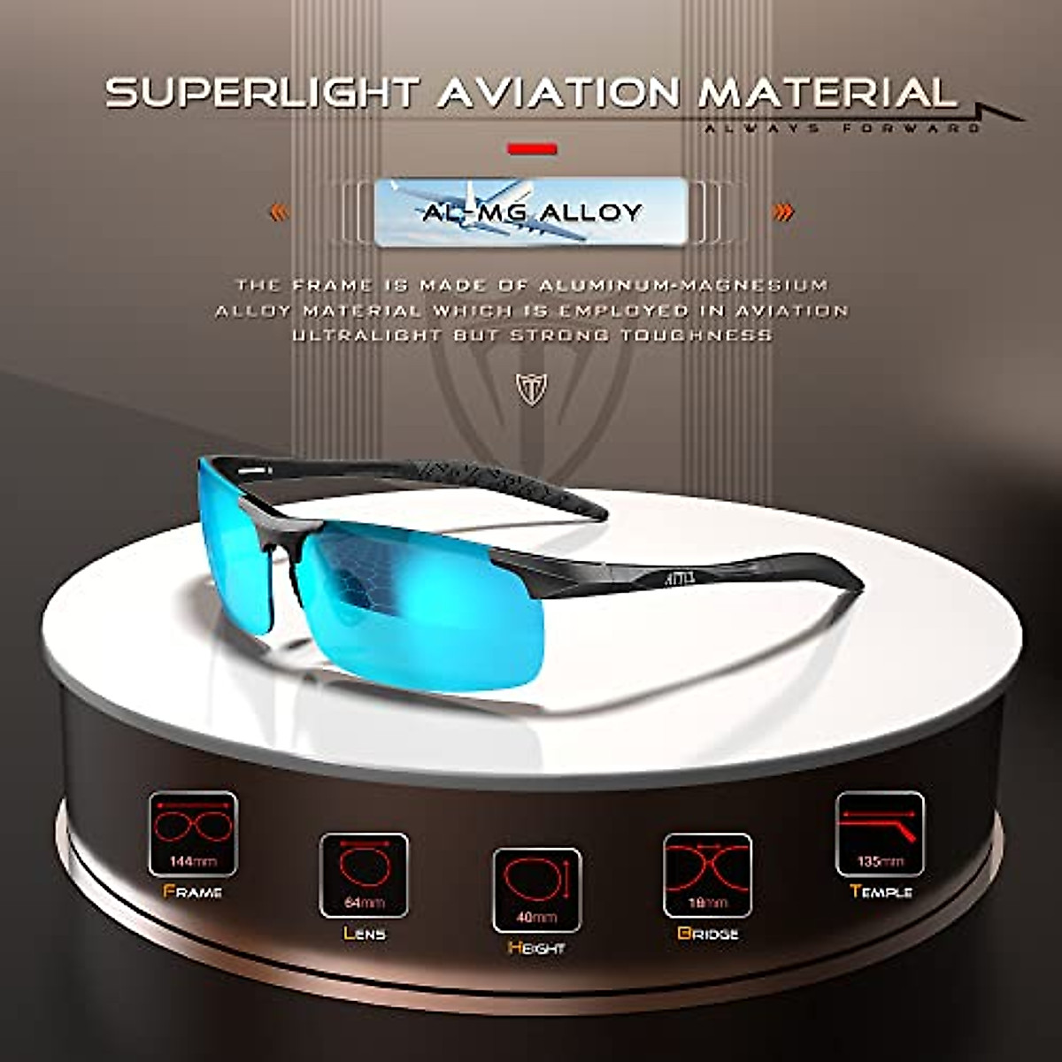 ATTCL Men's Fashion Sports Driving Polarized Sunglasses Men Fishing - Al-Mg metal Ultralight 8177BLACK-BLUE