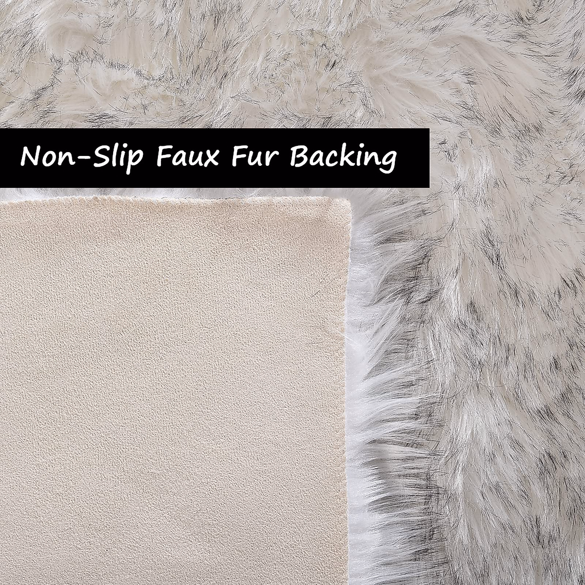 Goolela Sheepskin Rug 4x6 Faux Fur Rug White and Grey Tips Rug Fluffy Carpet Shag Rug for Living Room Bedroom Washable Fuzzy Rug Teen Room Decor Home Decor Large Rug, Sheepskin