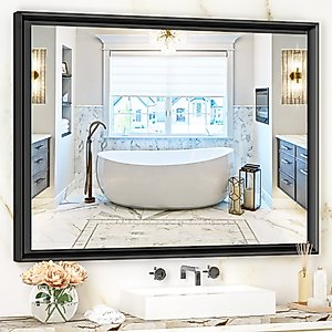 Vosuja 40 x 30 Inch Bathroom Mirrors for Wall, Black Bathroom Mirror, Wall Mirror for Bathroom in Aluminum Alloy Metal Frame (Horizontal/Vertical)