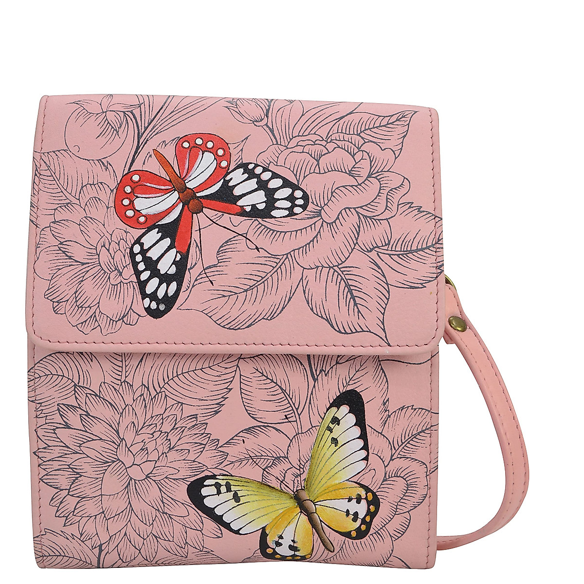 Anna by Anuschka Women’s Hand-Painted Genuine Leather Flap Organizer - Butterfly Garden